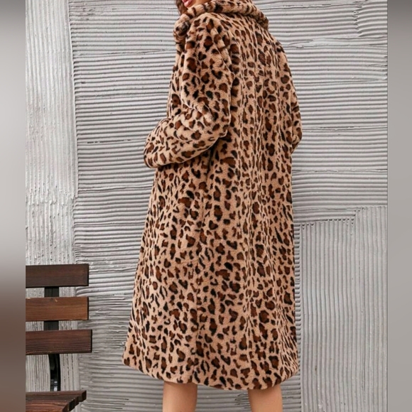 Jackets & Coats | New Luxe Fluffy Animal Print Coat Jacket Midi Leopard ...